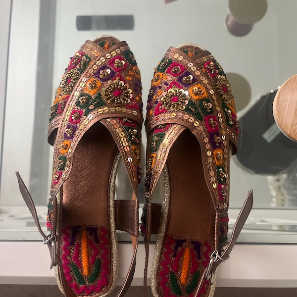 Hand Made & Hand Embroidered Leather Sandals Leather Shoe With Sequence ...