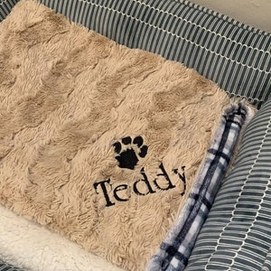 Ivory Embossed Paw With Minky Back Personalized Paw Print Blanket, Paw ...