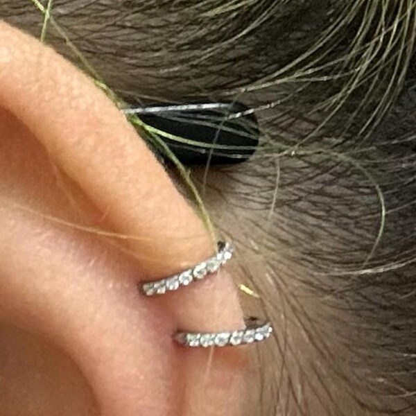 14K Solid Gold Vertical Helix Piercing/hidden Rook Dangle Earring ...