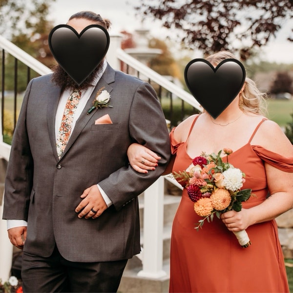 Rust Wedding Tie, Burnt Orange and Sage Floral Tie, Terracotta Floral ...