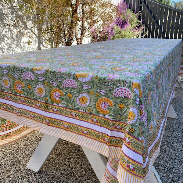Brown Ikat Design Table Cloth, Block Print Table Cover, Indian Table ...