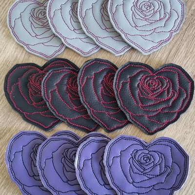Digital File Embroidered Heart Shaped Rose Coaster Design for Machine ...