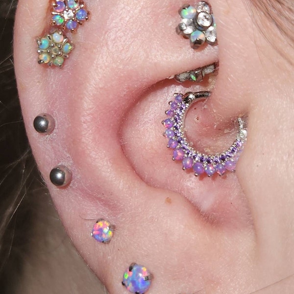 Purple Opal Daith Clicker: Sterling Silver Septum Ring (1pc) - Etsy