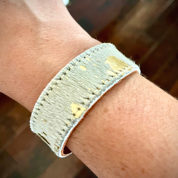 COWHIDE CUFF BRACELET | Hair on Cowhide + Leather | Southwestern ...