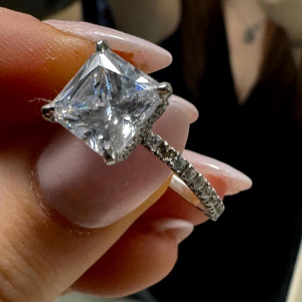 2CT Princess Cut Cubic Zirconia Bridal Ring Set /hidden Halo 4 Prong ...