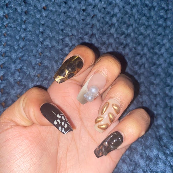 Cleo Sol Inspired Nails/brown Nails/ Neosoul Nails/ 3D Press on Nails ...