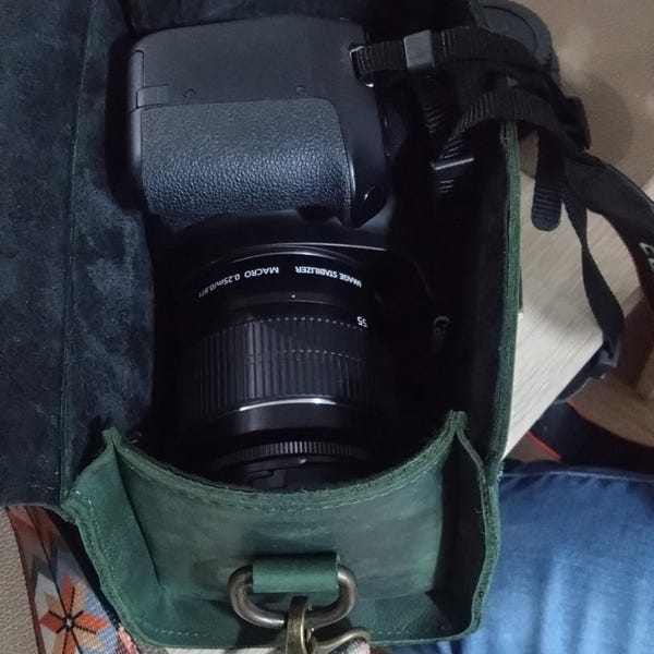 Green Leather Photography Bag, Custom Camera Bag, Engraved Camera Case ...