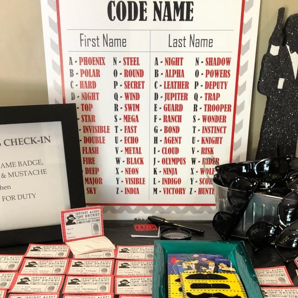 Printable Code Name Chart - Spy Birthday Party Game - Secret Agent ...