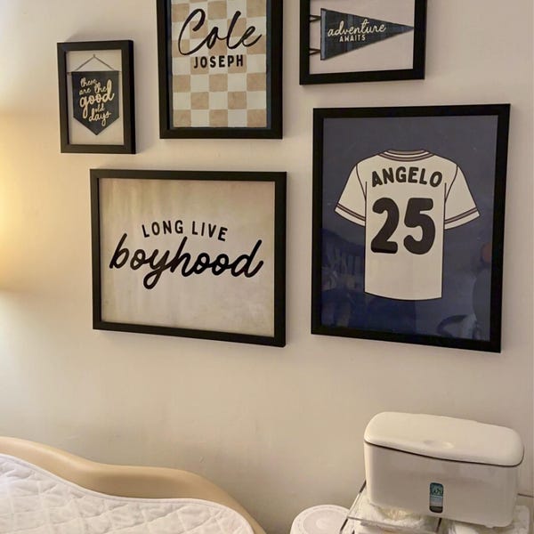 Boys Gallery Wall Art Set 6 Dinosaur Poster Adventure Awaits Pennant ...