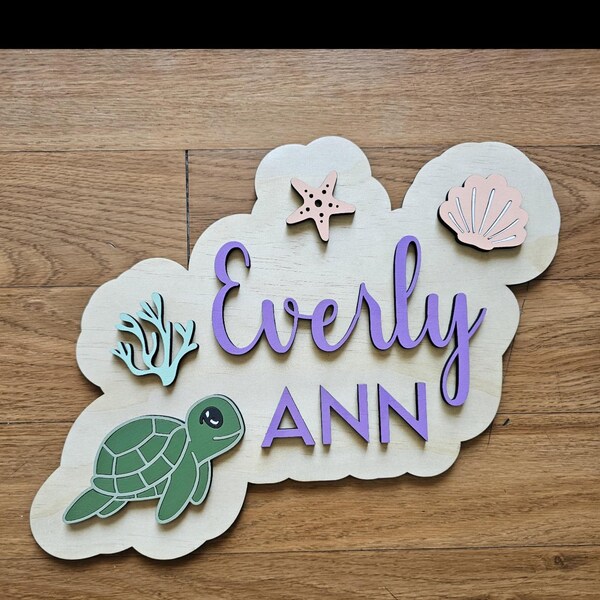Sea Turtle Name Sign | Ocean Theme Nursery | Wooden Name Sign | Girl ...