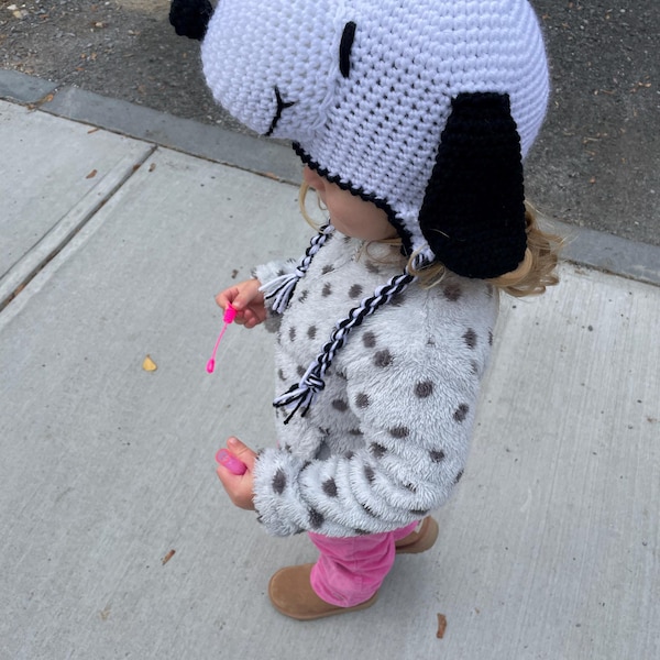 Crochet White and Black Dog Snoopy Inspired Hat, Beanie, Stocking Cap ...