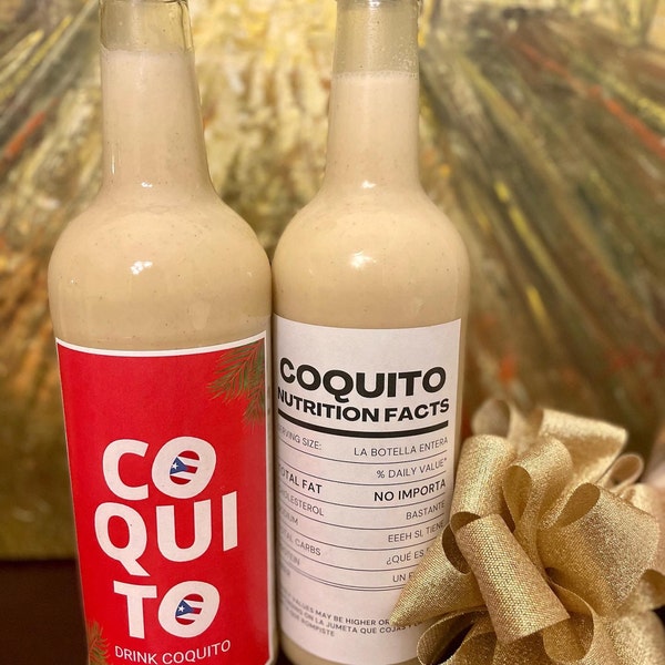 Coquito Labels, Holiday Gifts, Homemade Coquito Gifts, Coquito Drink Bottle Label With Puerto ...