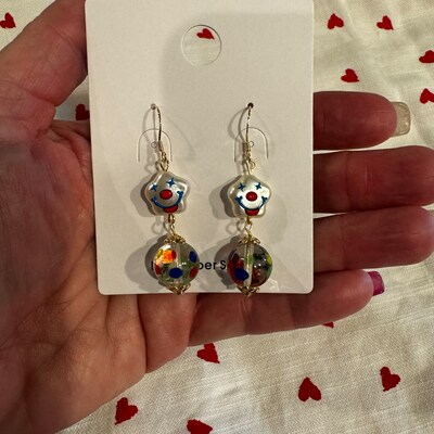 Frog on Lily Pad Earrings, Frog and Floral Petals Lovely Drop Earrings ...