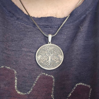 Tree of Life With Wolf Handmade Sterling Silver Charm Necklace ...