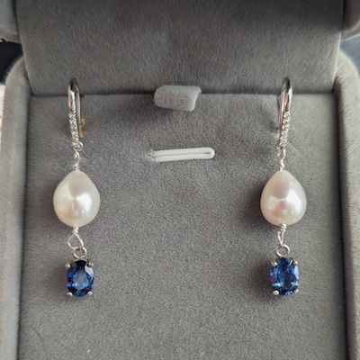 12mm Big Deep Blue Pearl and Leather Necklace,genuine Freshwater Pearl ...