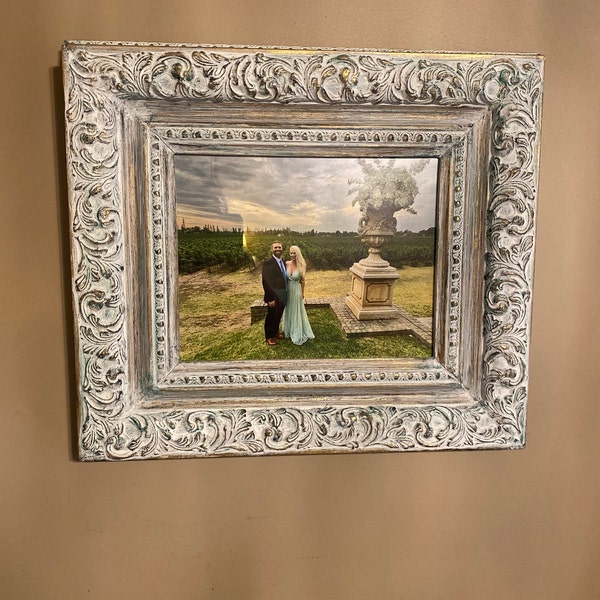 Colonial Style Ornate Wood Frame, Vintage Frame, Distressed White, Old ...