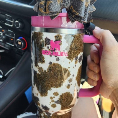 Custom Cow Hide Authentic Stanley Tumbler Epoxy Glitter Cow Print ...