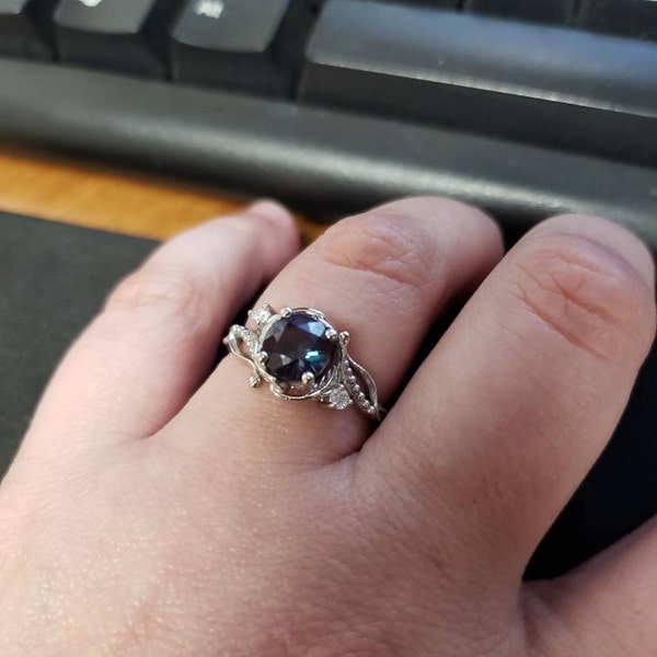 1 Carat Alexandrite Nature Inspired Engagement Ring Set, Alexandrite and Diamonds Ring, Gold ...