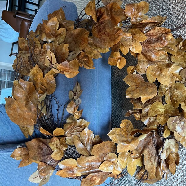 Old Maple Leaves 28" Fall Viral Wreath Large Autumn Brown Aged Dried ...