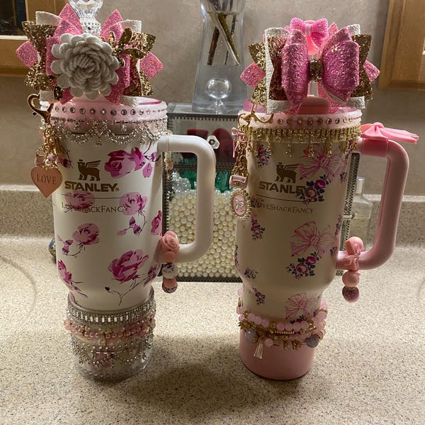 Loveshack Ribbon Rosa Stanley Straw Bow - Pink and Gold - Etsy