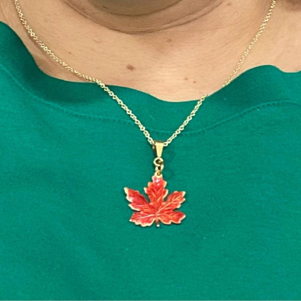 Mini MAPLE LEAF Necklace. GOLD Chain. Hand Painted in Autumn Colors ...