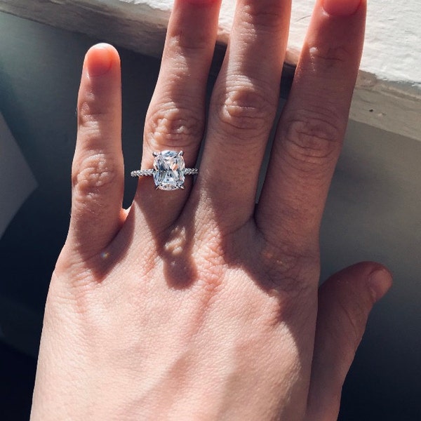 10x8mm (4ct) Rectangle Cushion Cut Engagement Ring, Cushion Solitaire ...