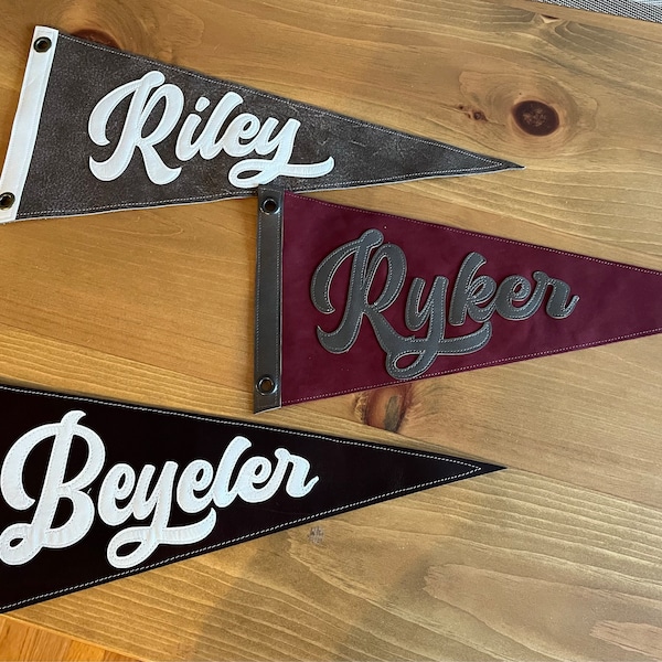 Small Single Word Custom Suede and Leather Pennant Flag Banner ...