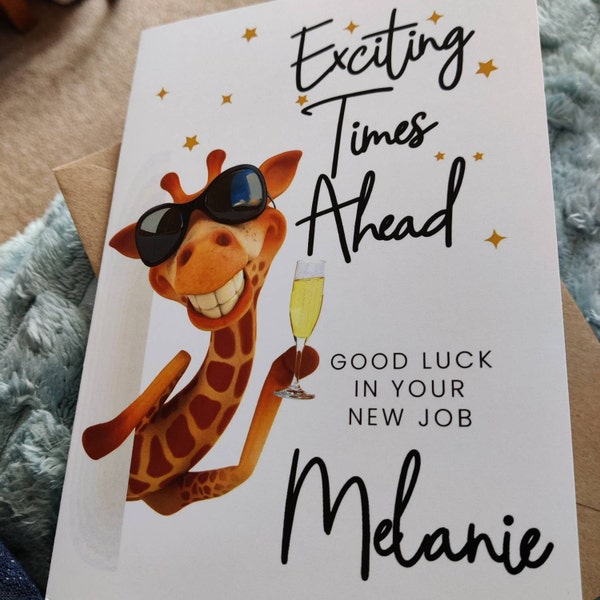 Funny New Job Card – Personalised Good Luck Card – Giraffe Card for ...