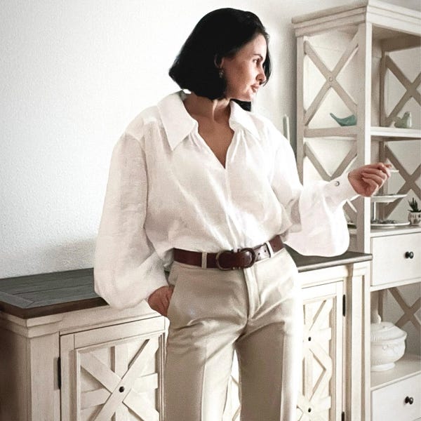 DARCY Linen Shirt With Smock Details, Cottagecore Top, Drop Shoulders ...