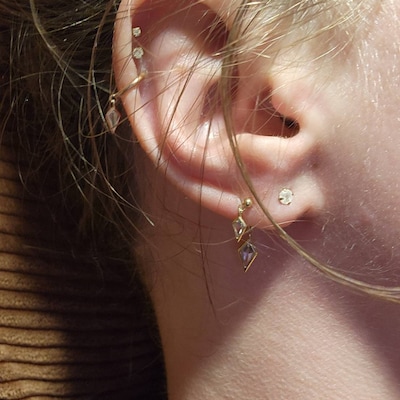 NEW 14K Solid Gold Vertical Helix Chain Piercing Unique Gold Barbell ...