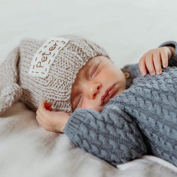Name Tag ONLY Custom Wording Hand Embroidered Stitched Baby Hats Tags ...
