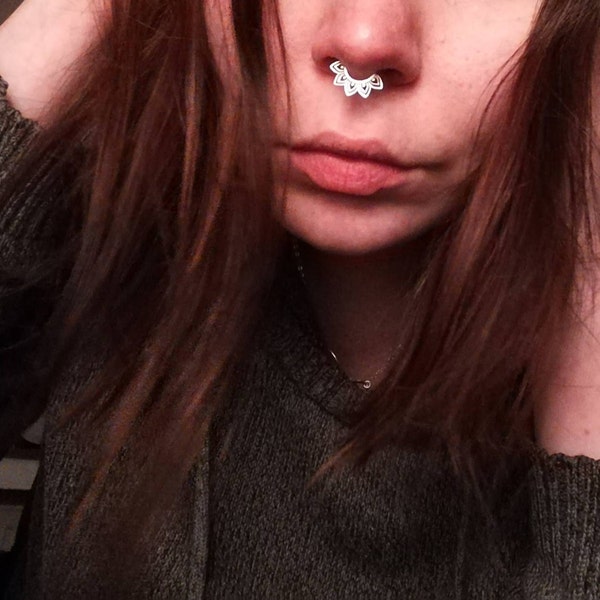 Tribal Flower Septum Ring, 16 Gauge Septum Piercing Ring, Septum Nose ...