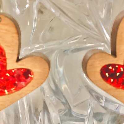 Mosaic Stained Glass Earrings // Teardrop // Mahogany Wood // Bright ...
