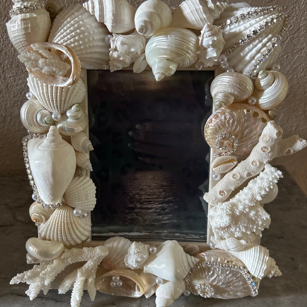 Beach Decor White Seashell Picture Frame - Shell Frame - White Shell ...