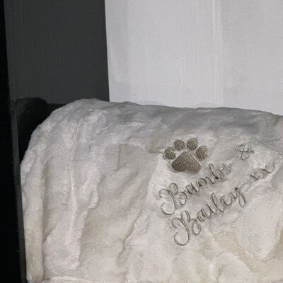 Ivory Embossed Paw With Minky Back Personalized Paw Print Blanket, Paw ...
