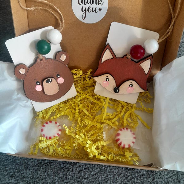 Woodland Animal Ornaments – Handpainted Wooden Fox, Deer, Bear, Bunny ...