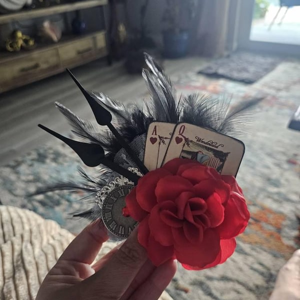 Queen of Hearts Fascinator: Red Rose Lace Playing Card Hair Clip ...