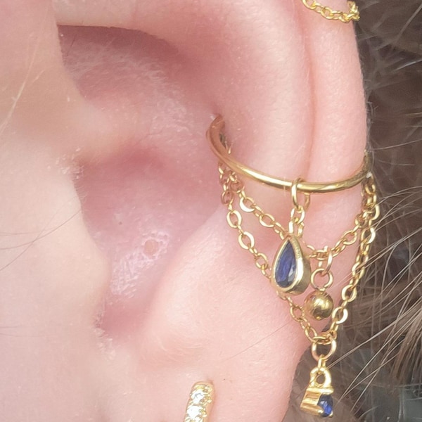 Dainty Industrial Barbell Amethyst Flutter Chain (only) for Piercing, Helix Chain Piercing ...