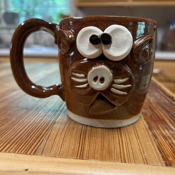 PENELOPE Pottery Chicken Mug in Blue. Cute Hot Tea Mug. Funny Face ...
