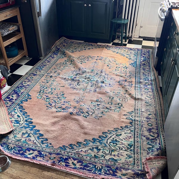 Antique Turkish Rug, Handmade Wool Rug, Entryway Rug, Oriental Rug, Low ...