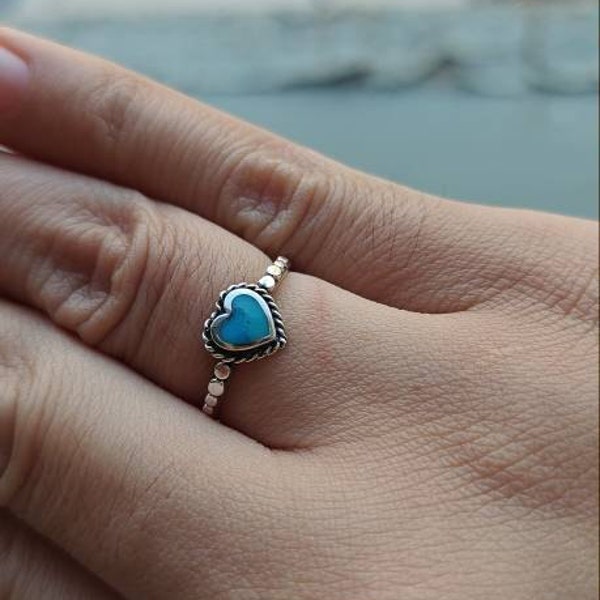 Braided Turquoise Heart Ring // 925 Sterling Silver // Genuine ...