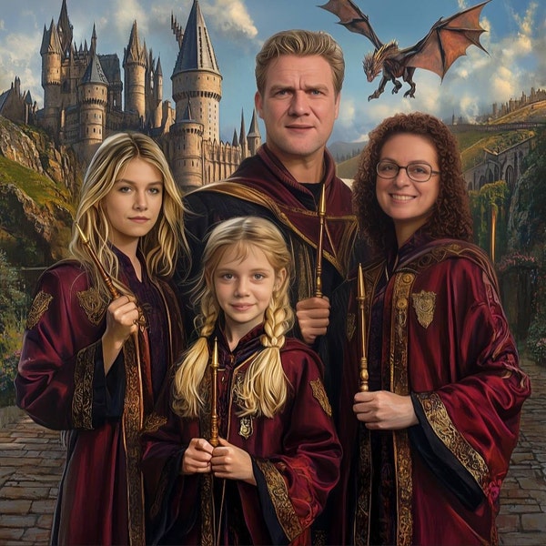 Personalised Magician Family Portrait, Customised Digital Art, Magic ...