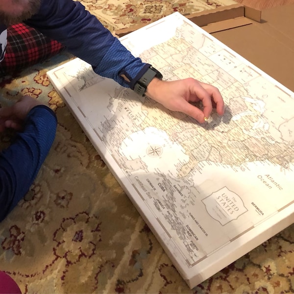 Push Pin USA Travel Map - Cork Pin Board Canvas Map (desert Sunrise ...