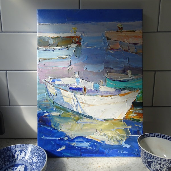 Mallows Flowers Blossoms Garden Original Oil Painting Oil on Canvas ...