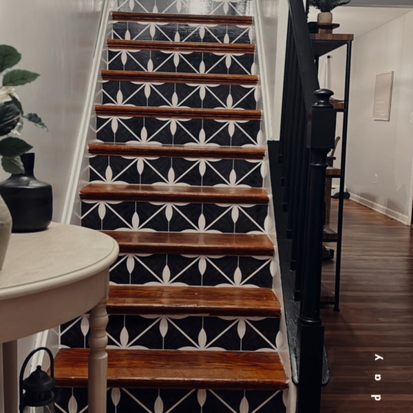 Quadrostyle Black Stair Riser Stickers - Removable Stair Riser Tile ...