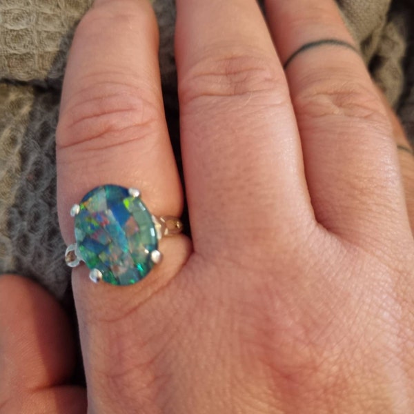 GENUINE Australian Opal Ring,mosaic Opal Ring,sterling Silver,opal Jewelry,birthstone,gift for ...