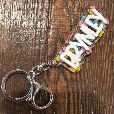Personalized Name Keychain, Cute Terrazzo Acrylic Keyring, Backpack ...