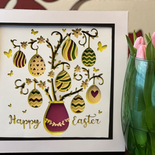 3D Easter Egg Tree Shadow Box, Happy Easter SVG, Easter Tree Shadowbox ...