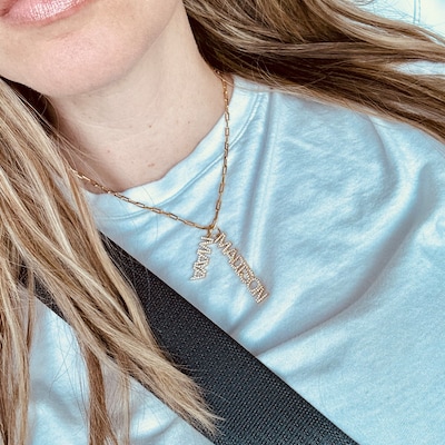 Dangling Letters Name Necklace Clear Stones Sterling Silver Women's ...