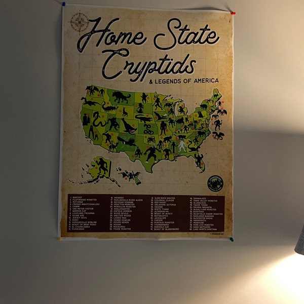 Home State Cryptids & Legends of America Map // Premium Matte Cryptid ...